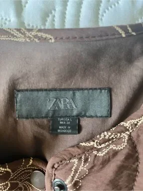 Zara | Jackets & Coats | Zara Brown Quilted Floral Puffer Jacket | Poshmark